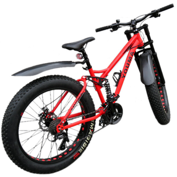 26" täysjousitettu fatbike-maastopyörä 4" leveillä renkailla