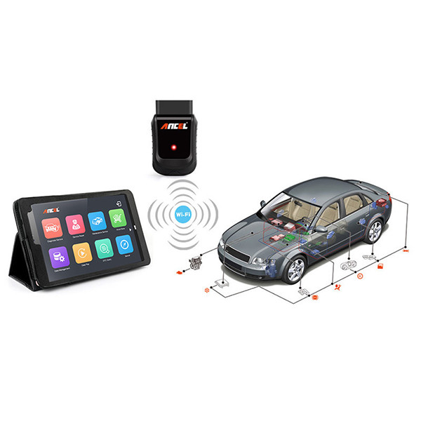 Ancel X5 vikakoodinlukija OBD2 ja tabletti